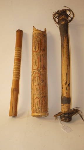 African Carved Bamboo Objects Three Peicesvarying Shapes & Sizes