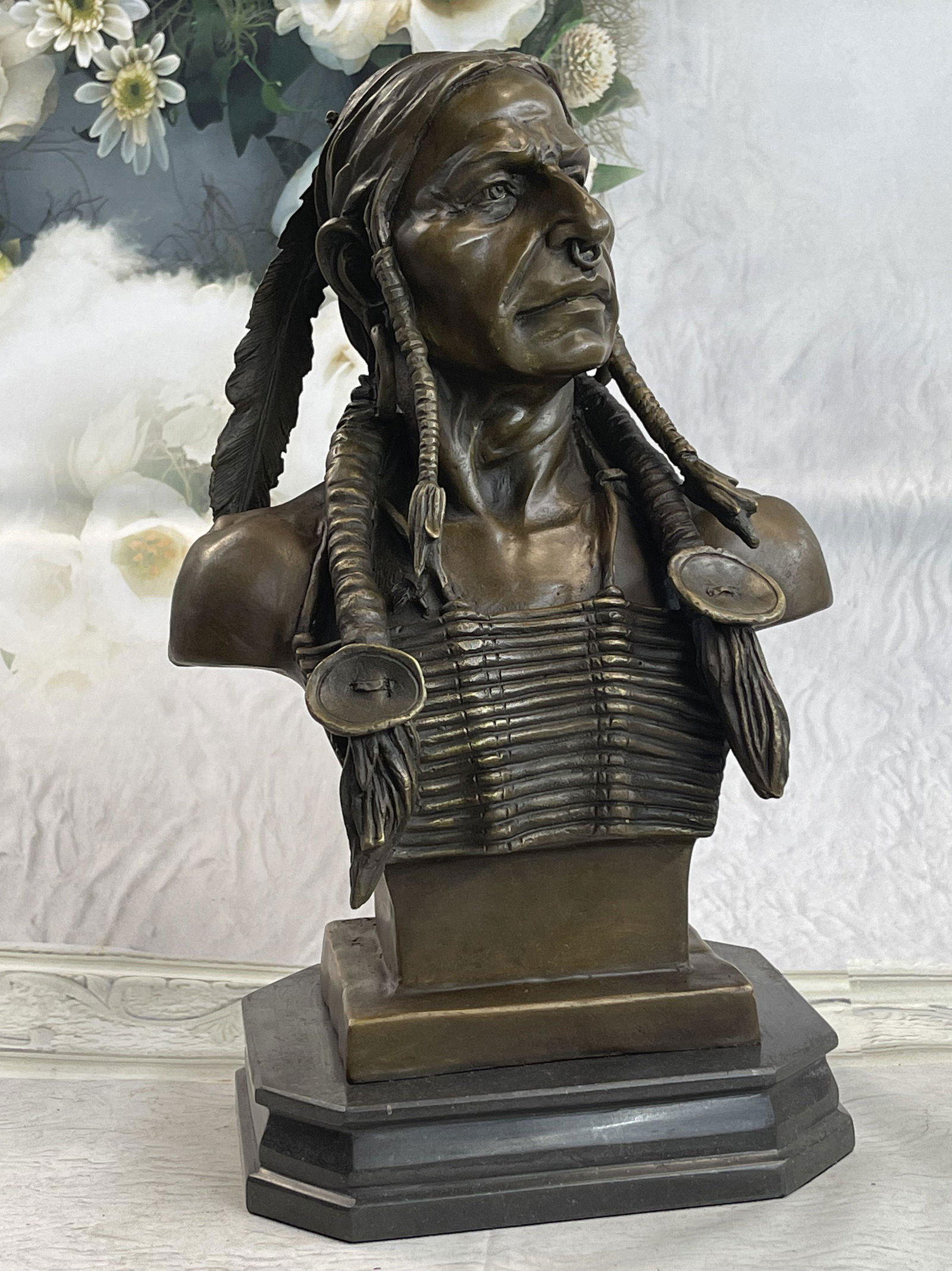 Milo Native American Warrior Chief Bronze Bust Sculpture