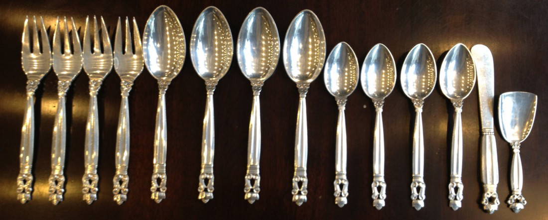 13 Pc Sign Georg Jensen Sterling Silver Flatware