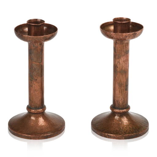 Pair Of Roycroft Hammered Copper Candlesticks