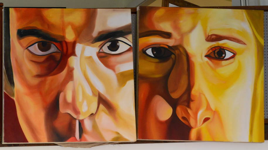 Four Large Close Up Paintings Of Faces.