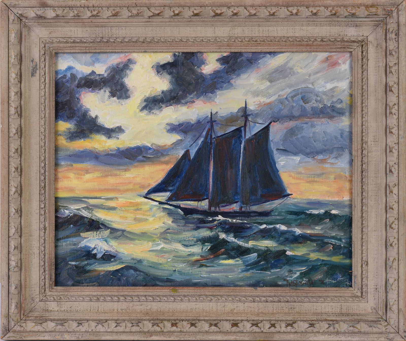 Ruth Wright. Sailing Ship Oil Painting.