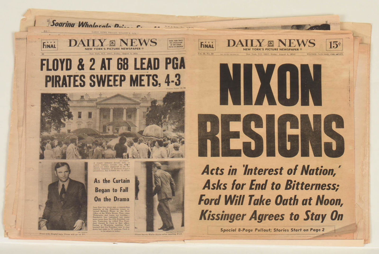 Collection Of Nixon Resignation Newspapers.