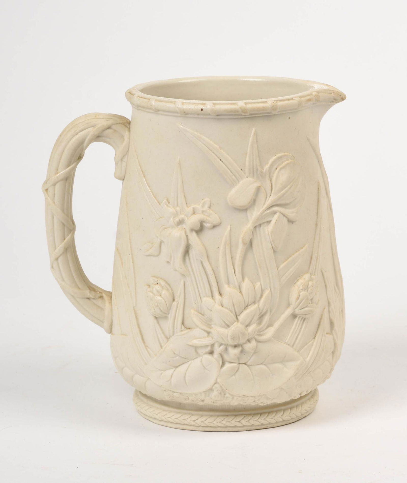 Parian Pottery Pitcher With Irises.