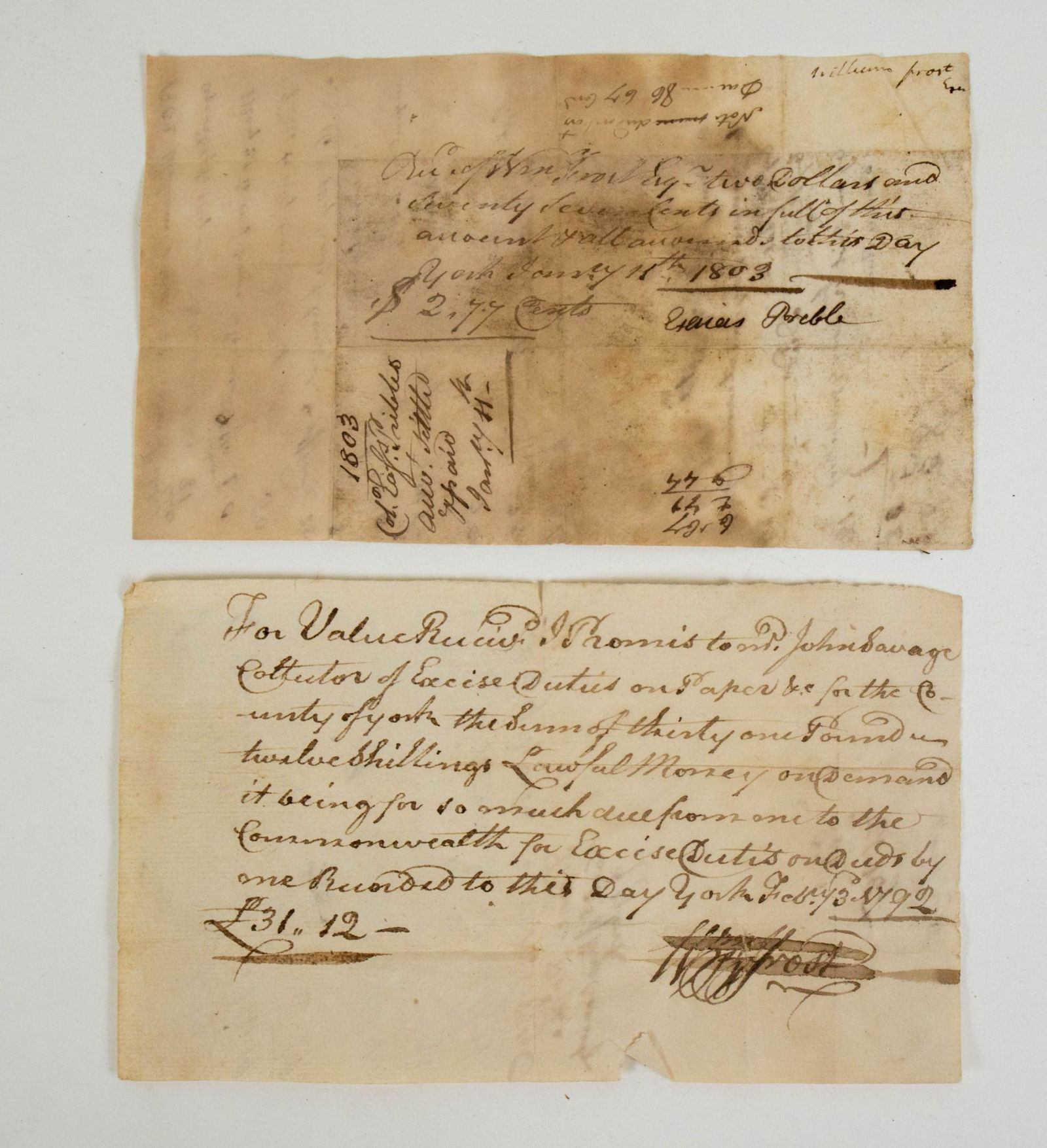 1792 1803 WILLIAM FROST ESAIAS PREBLE REVOLUTION SIGNATURES DOCUMENTS ...