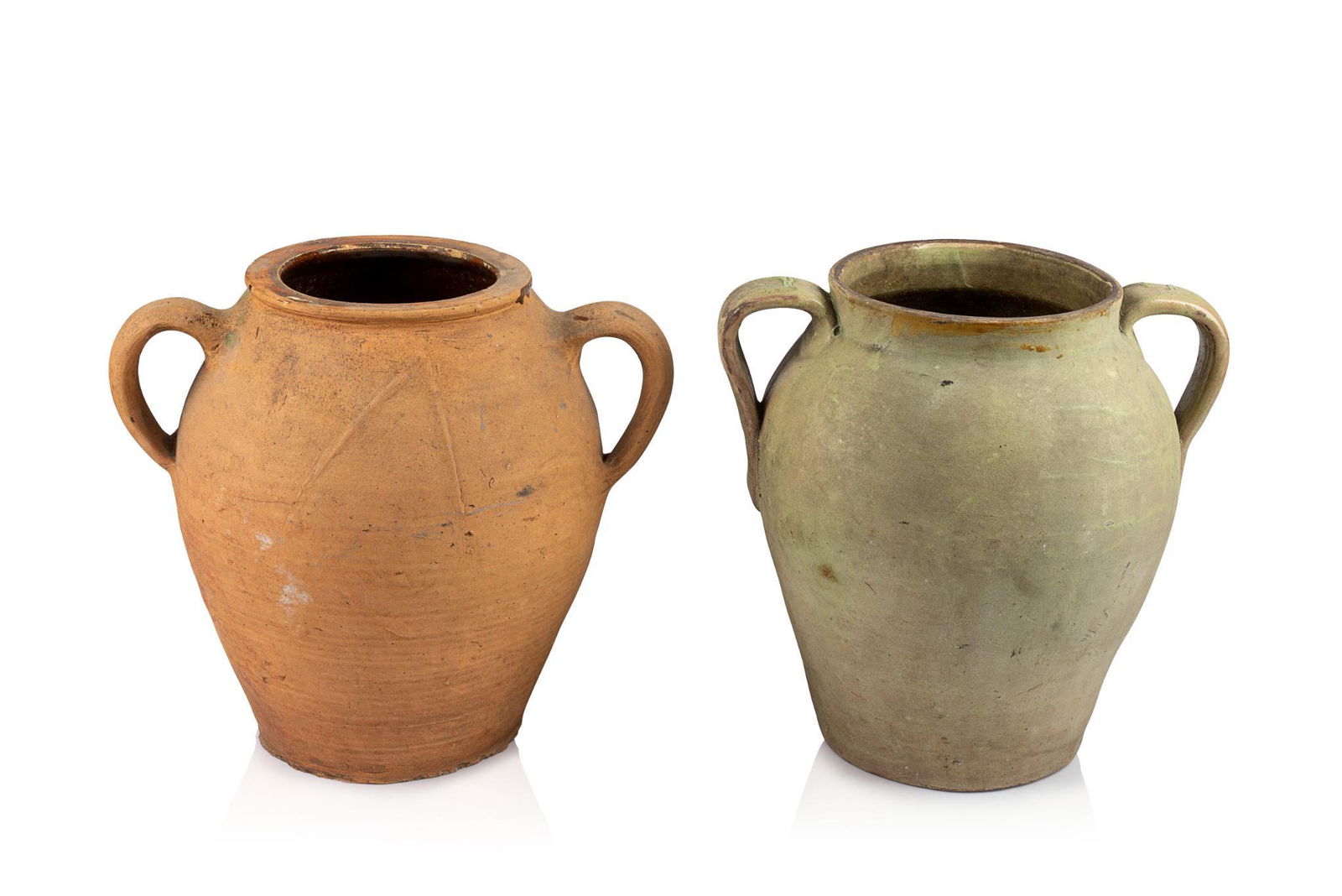 Unglazed Redware Two Handled Jug.