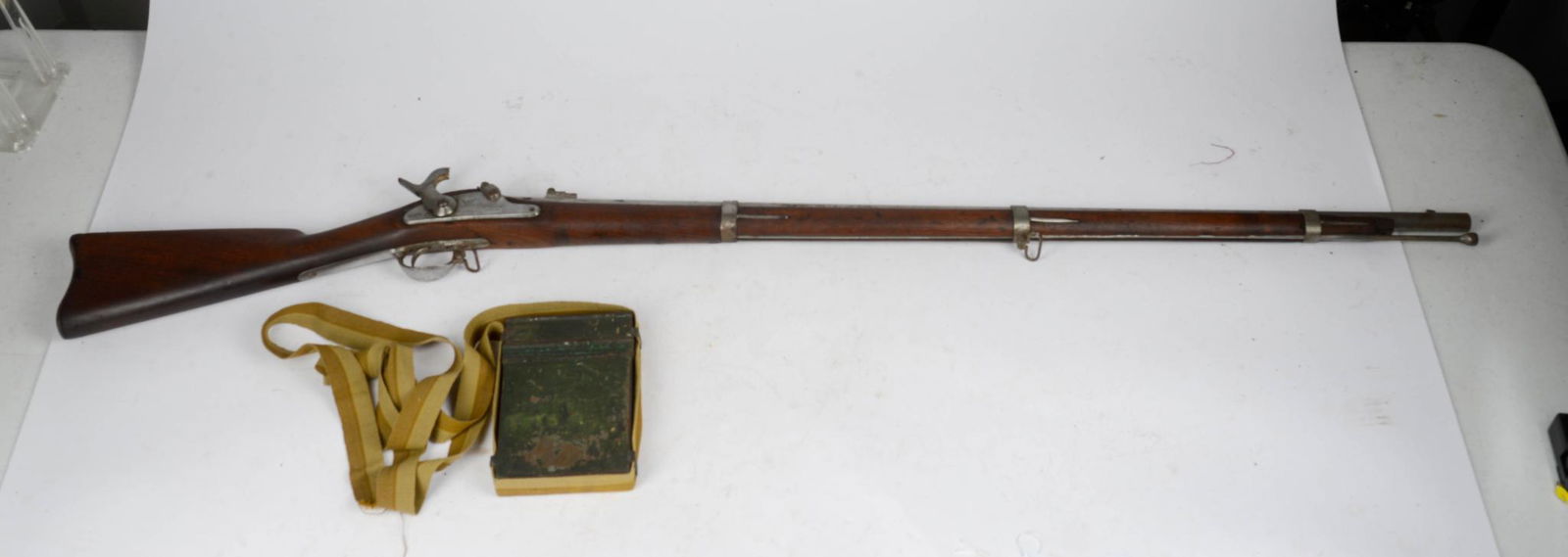 Springfield 1861 Musket And A Tin Cartridge Canister.