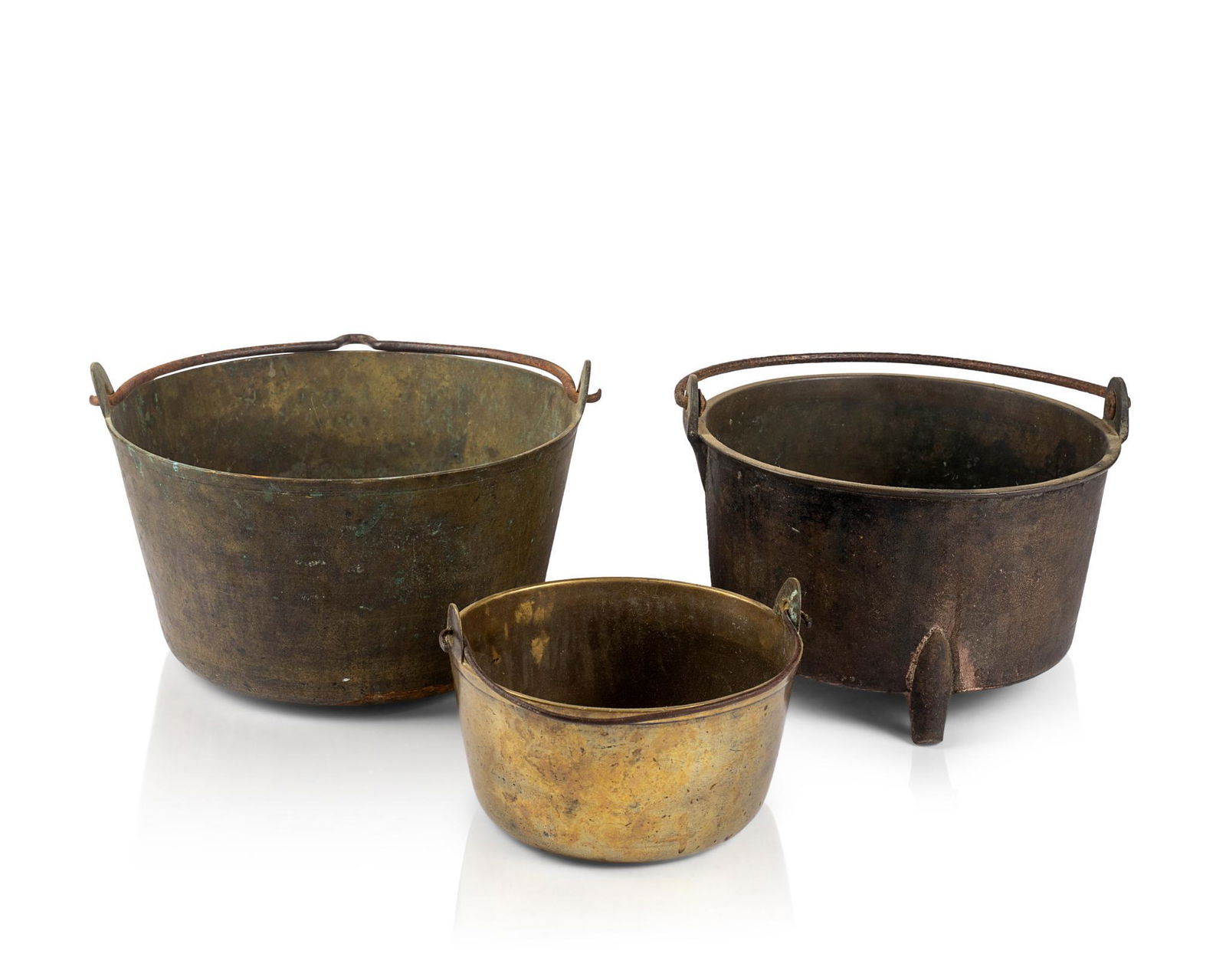 Group Of Three Brass & Bronze Cooking Pots