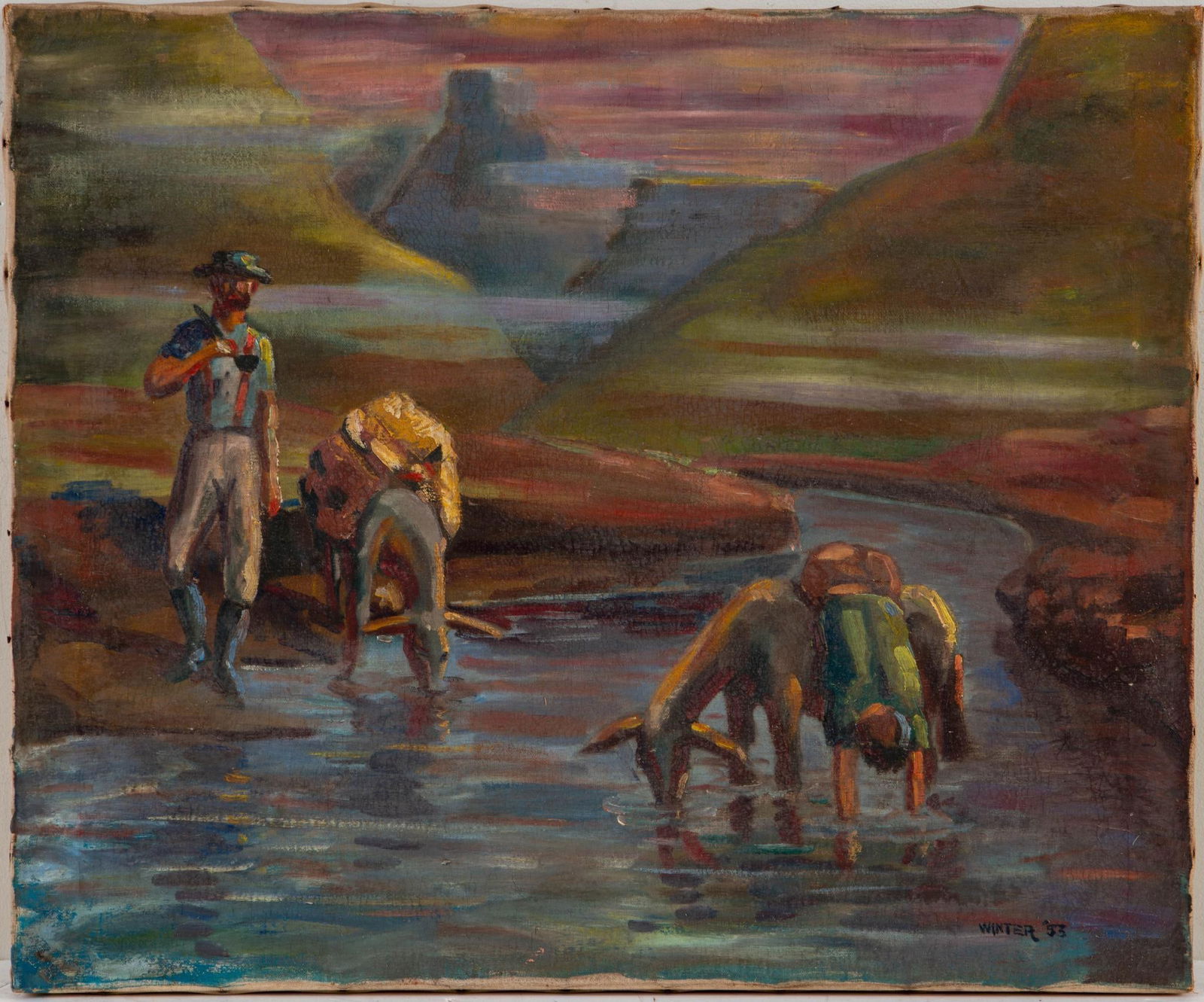 Impressionist Painting With Clam Diggers Auction