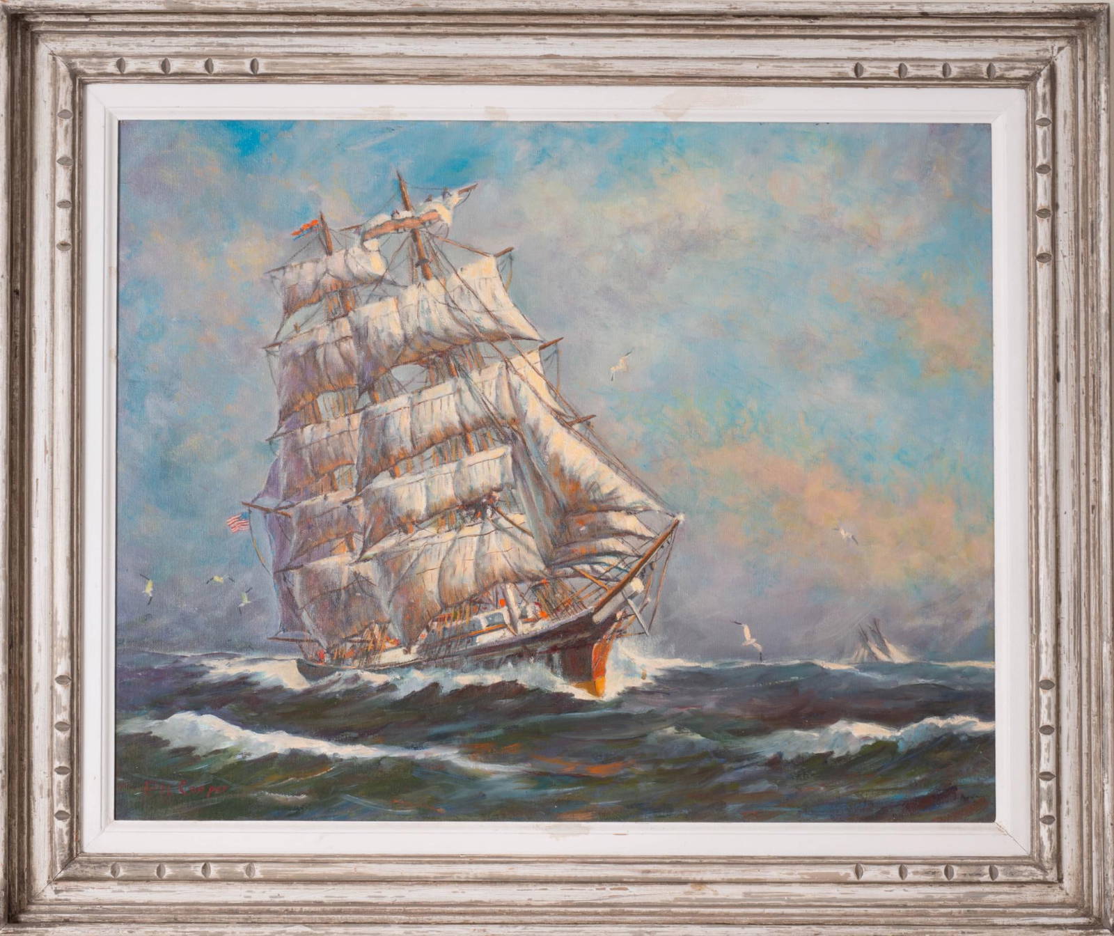 Philip H. Cooper. Clipper Ship Under Full Sail Auction
