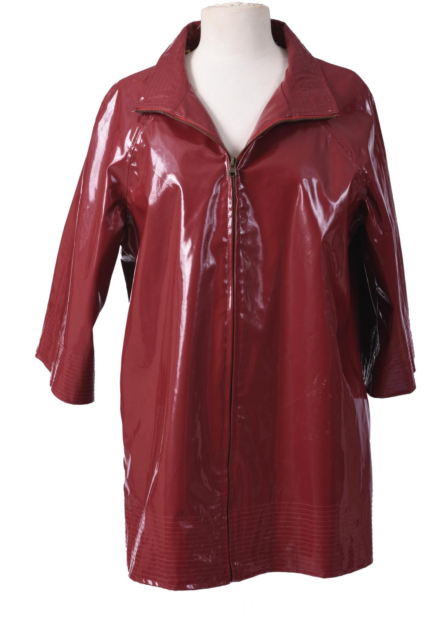 Wd-ny Mod Red Patent-leather Rain Jacket With Leopard Print Lining. Auction