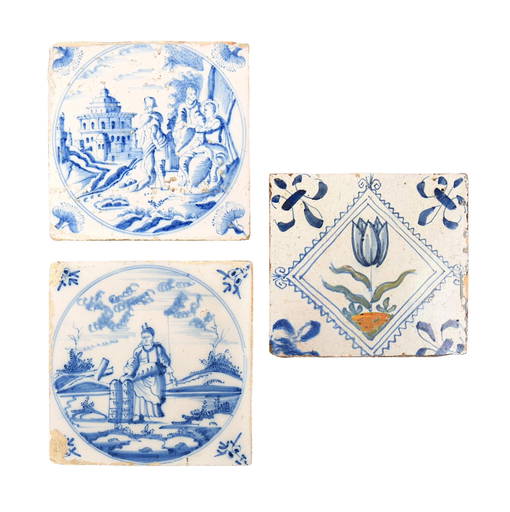 Three Blue And White Delft Tiles