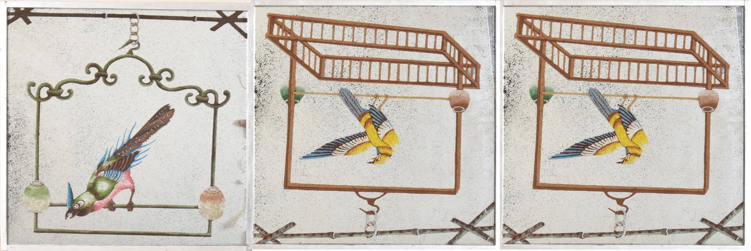 Three Dransfield & Ross Mirrors With Painted Birds.