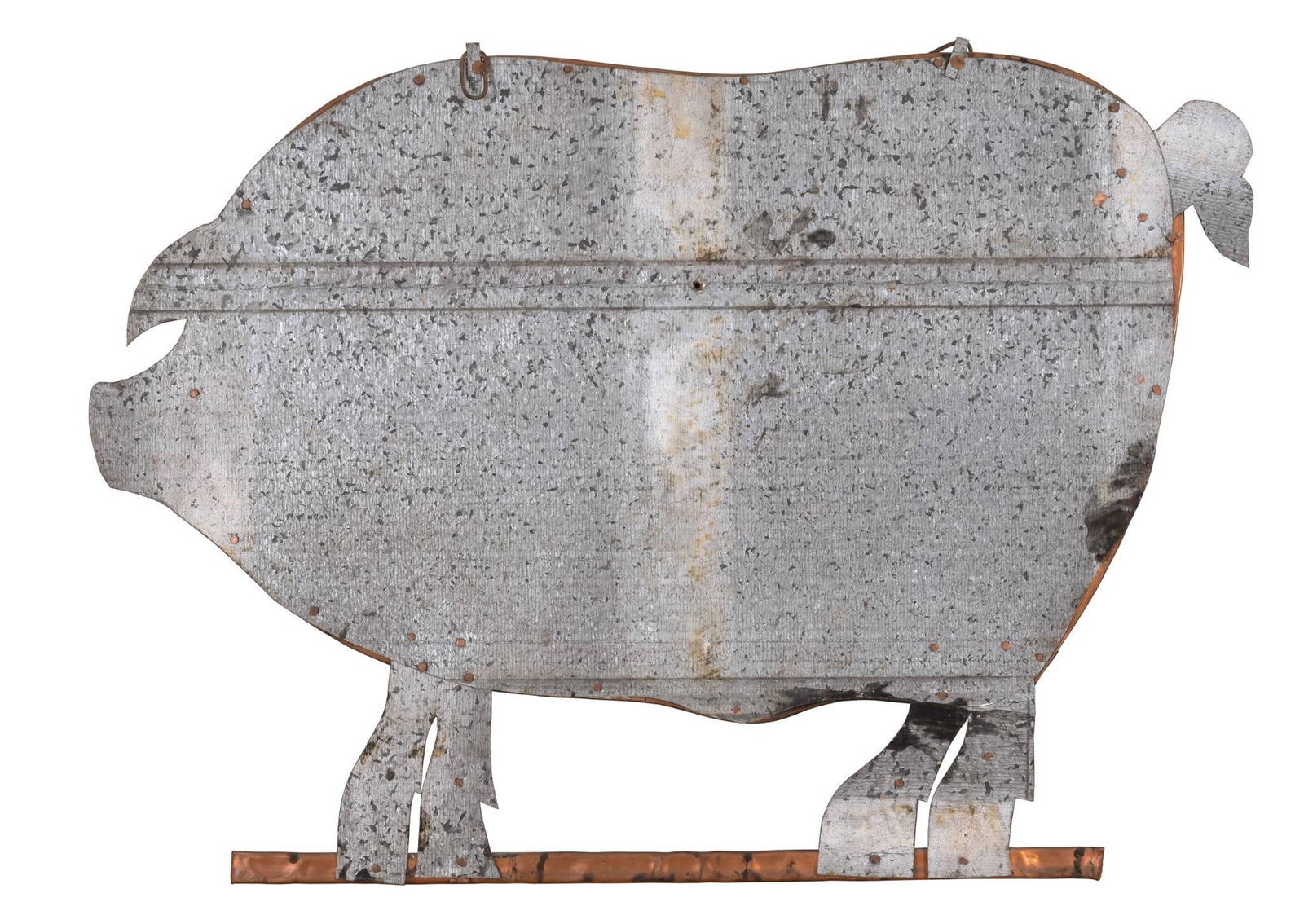 Folk Art Sheet Metal Pig Sign. Auction