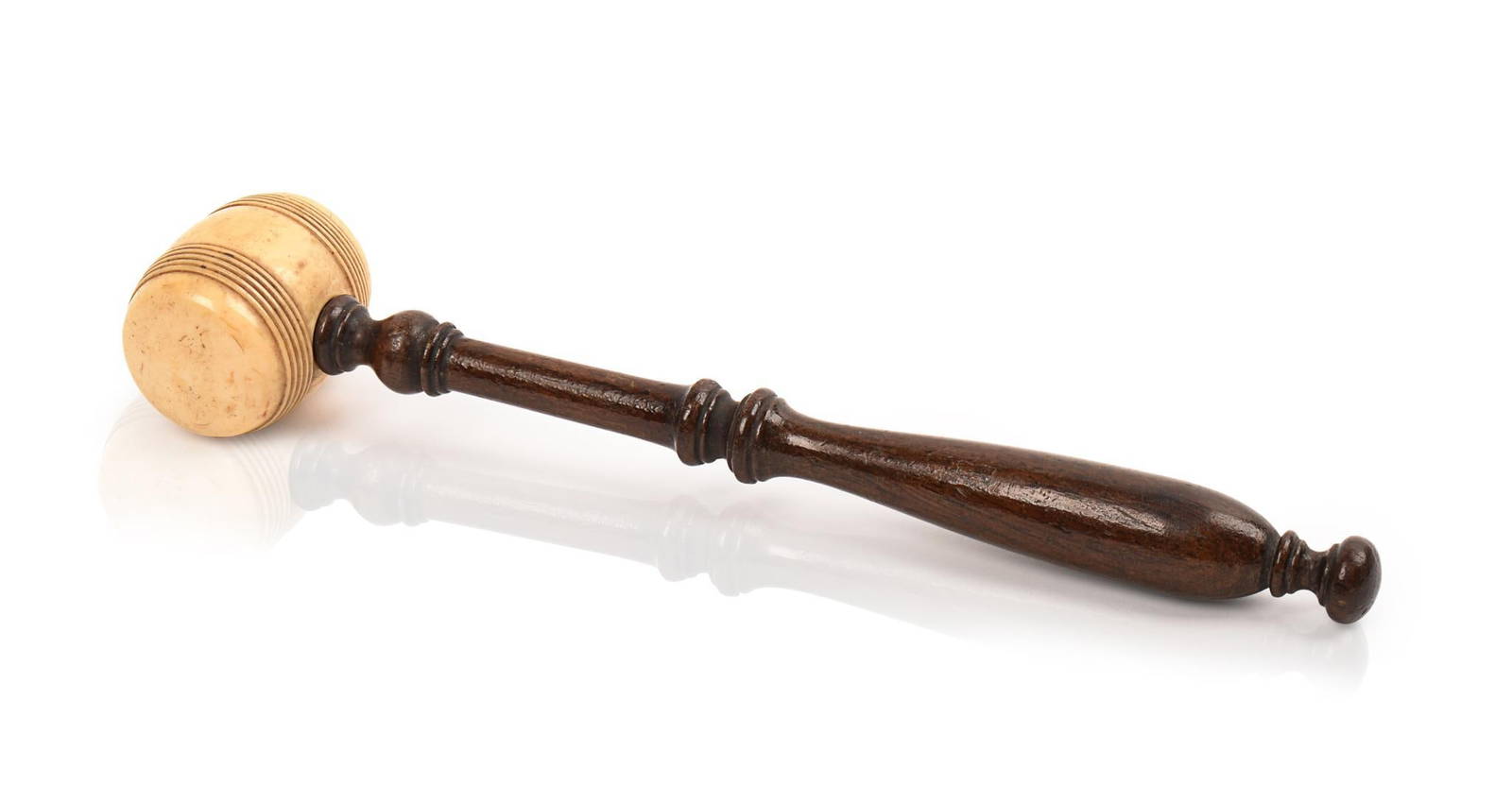 19th Century Turned Mahogany And Whalebone Gavel. Auction