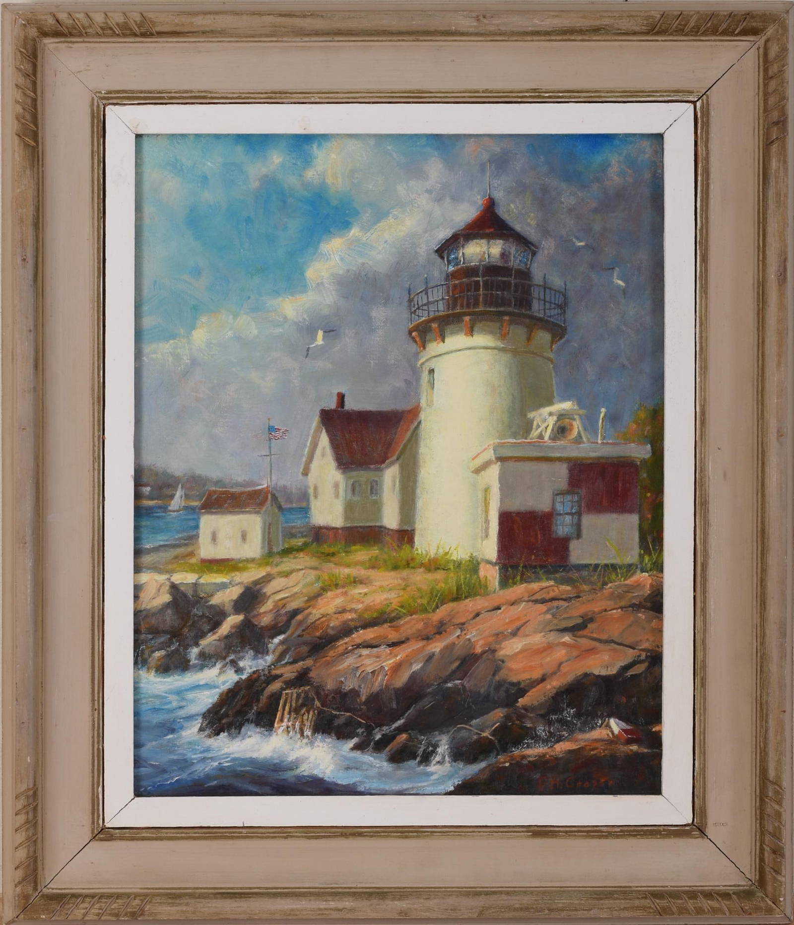 Contemporary Lighthouse Painting, Signed D.h. Cooper. Auction