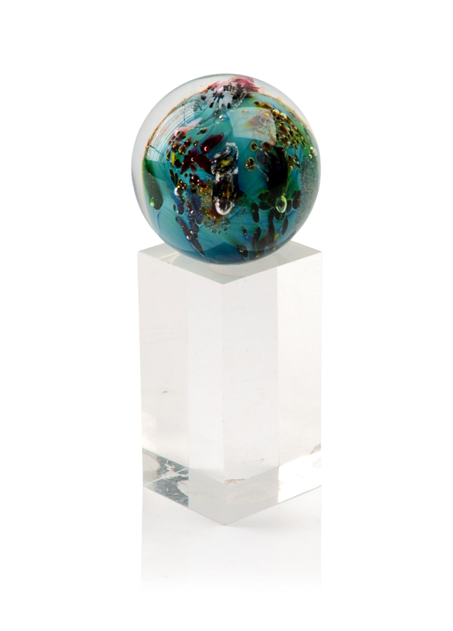 Josh Simpson Inhabited Planet Glass Marble. Auction