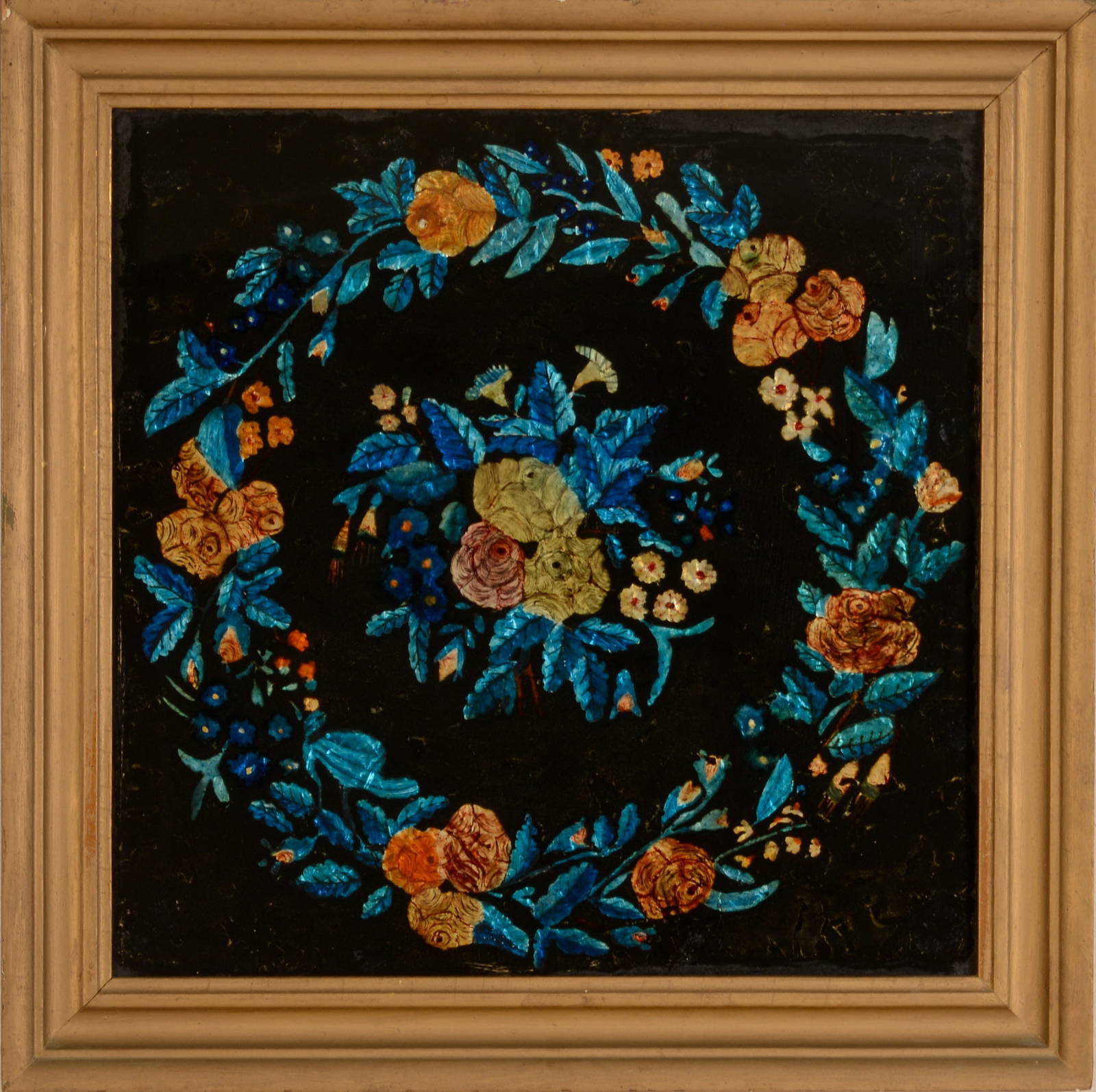 American Tinsel Painting With Flowers. Auction