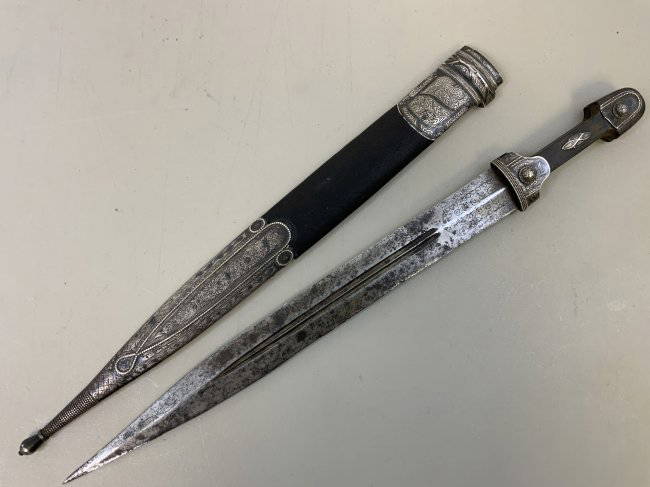 ANTIQUE RUSSIAN COSSACK CAUCASIAN KINJAL DAGGER 84 SILVER DECORATED ...