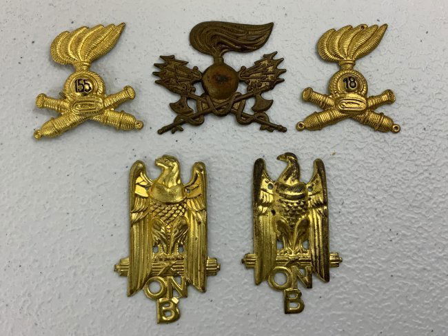 Wwii Italian Brass Cap Badges Insignias Lot Of 5