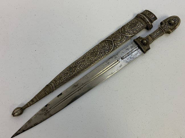 Antique Imperial Russian Cossack Caucasian Silver Kinjal Dagger