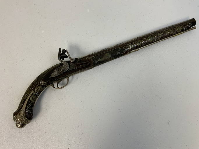 Very Large Islamic Ottoman Turkish Arabic Silver Decorated Flintlock Pistol