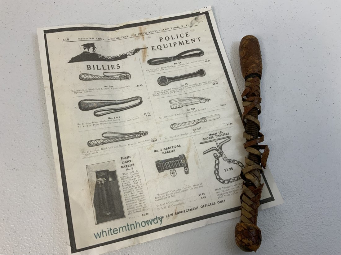 Vintage 1930's 40's Police Billy Club With Original Paper Advertisement