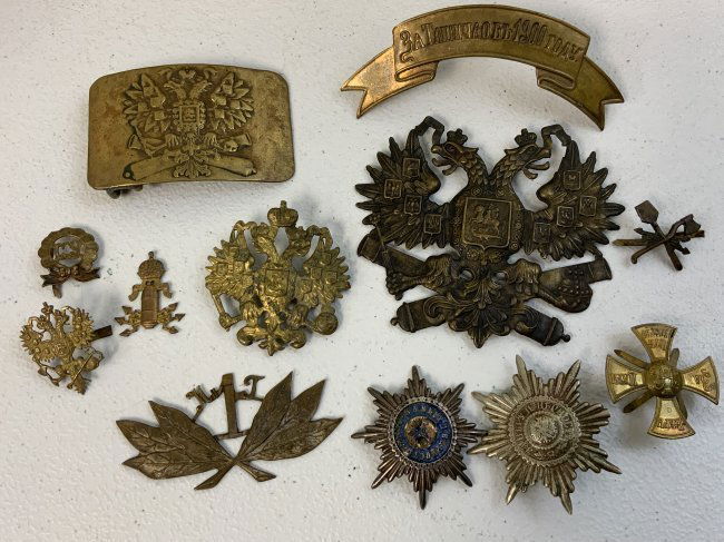Large Lot Imperial Russian Headgear Cockades Insignia And Buckle Auction