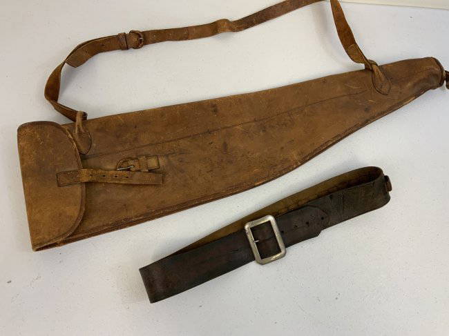 Antique Leather Rifle Case And Gun Belt Auction