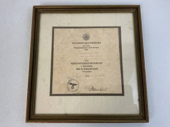 Wwii German Framed Award Document To A Ss Officer Of 11th Ss ...