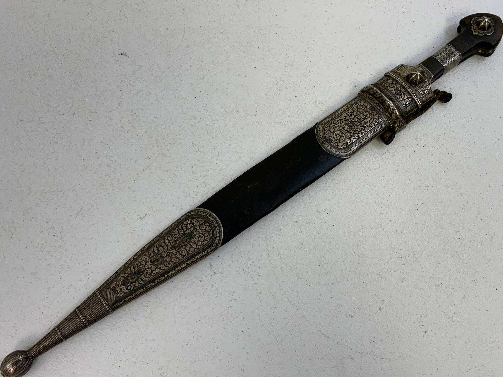 Antique Russian Cossack Caucasian Kinjal Dagger Silver Decorated Auction