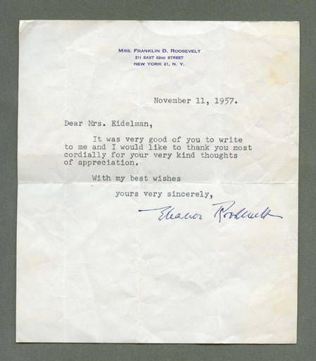 1957 Eleanor Roosevelt Signed Autographed Letter