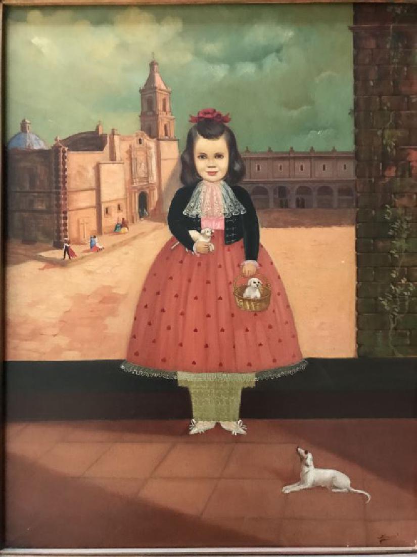 HORACIO RENTERIA ROCHA GIRL WITH DOG OIL PAINTING NINA