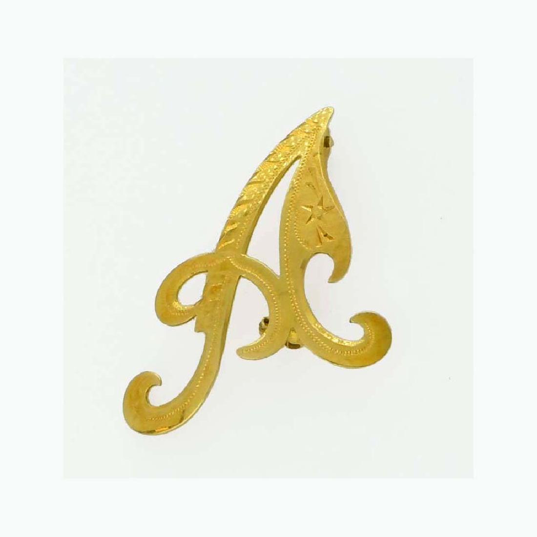 18Kt GOLD ENGRAVED SCRIPTED LETTER A BROOCH, 19C