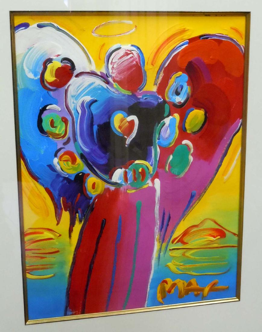 PETER MAX ANGEL WITH HEART ACRYLIC ON PAPER PAINTING