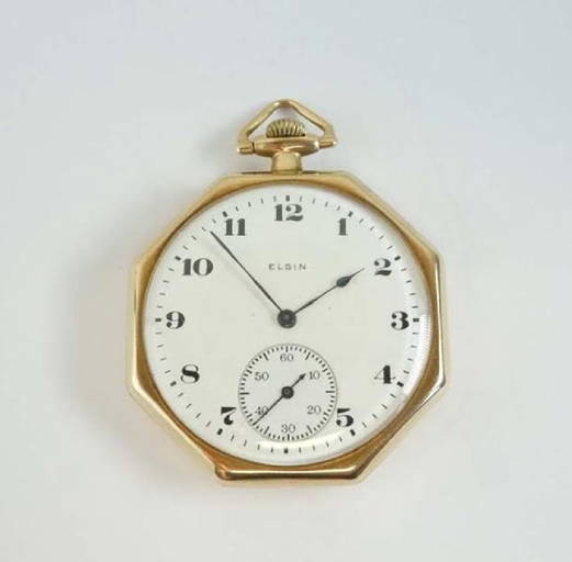 1919 Deco 14k Gold Elgin Pocket Watch Octagonal Case 8s