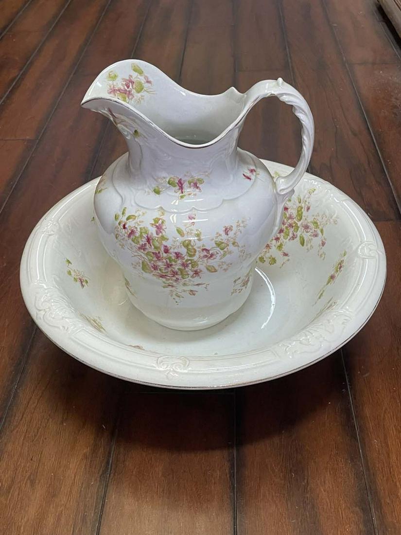 Bona Fama China Porcelain Wash Bowl Basin Pitcher Floral Centerpiece An ...