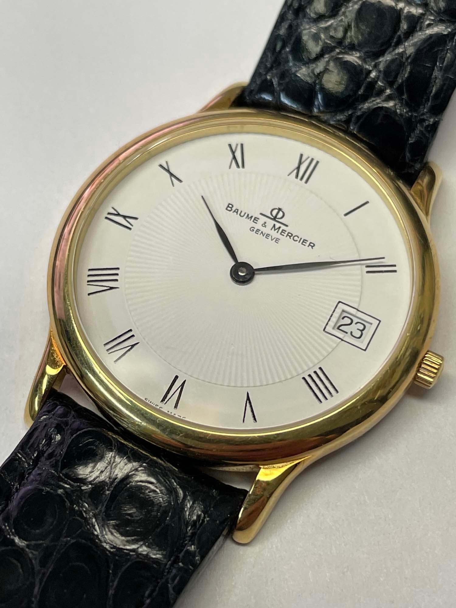 Mens 18k Gold Baume & Mercier Date Watch '25 Years Loyal Service Bear ...