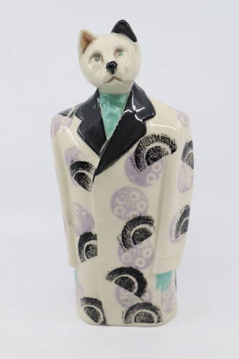 David Keyes Art Pottery Cat In Suit Coin Bank, Tacoma Art Pottery