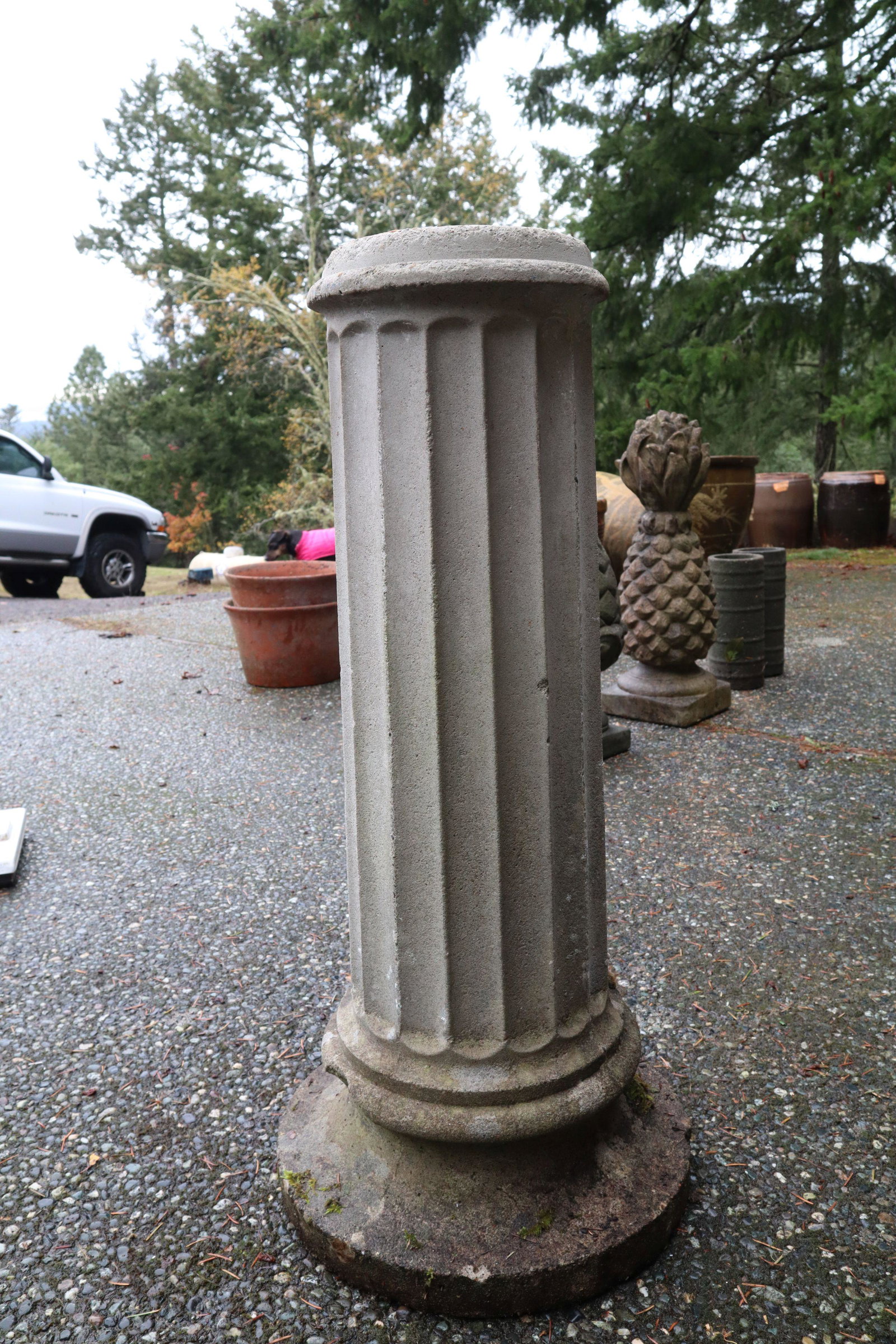 GREEK STYLE CONCRETE GARDEN PILLAR, SCULPTURE OR BIRDBATH BASE, 10X29"H ...