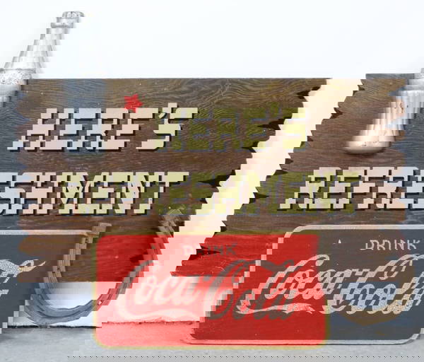 1940's Drink Coca Cola Here's Refreshment Wood And Plastic Sign, Kay ...