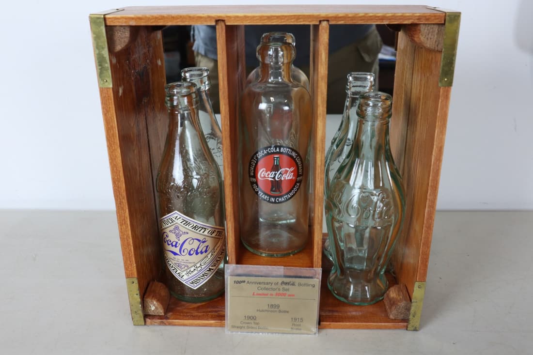 Coca-cola 100 Year Anniversary Bottle Set, 1999, 10x10.5" Auction