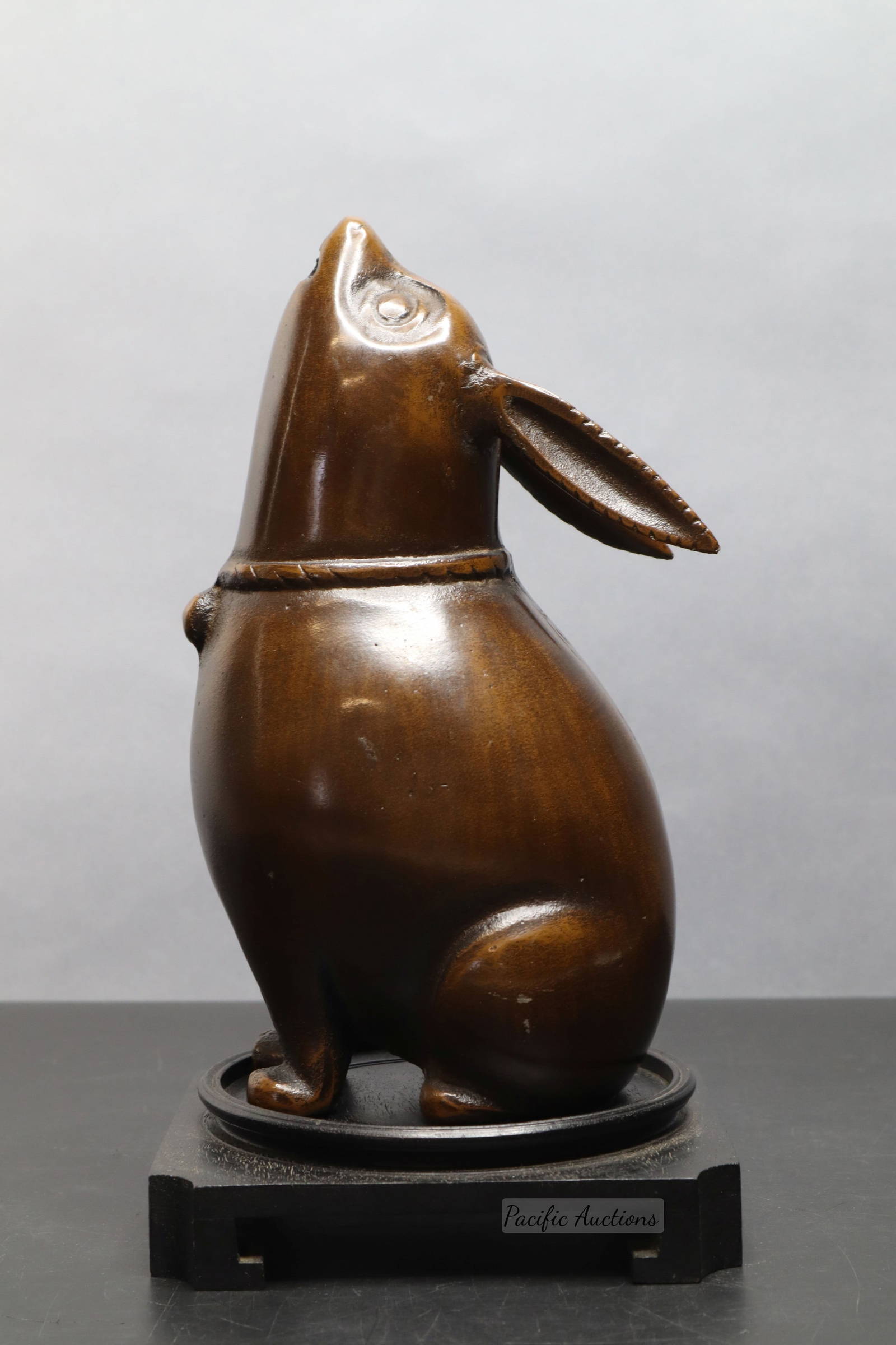 Japanese Bronze Moon Gazing Rabbit, 5x8.75" Auction