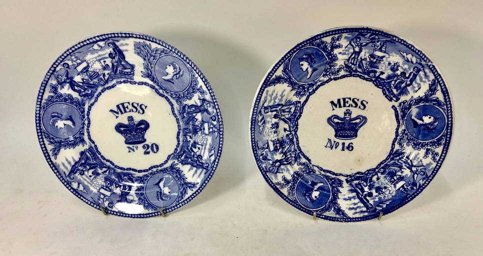 Two Victorian Blue Transfer Printed 'mess' Plates