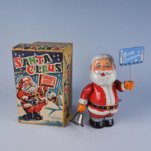 1950 60s Japan Tin Litho Wind Up Santa Claus Toy W/box