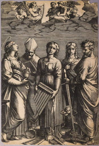 Raimondi Etching St Cecilia Holding An Organ