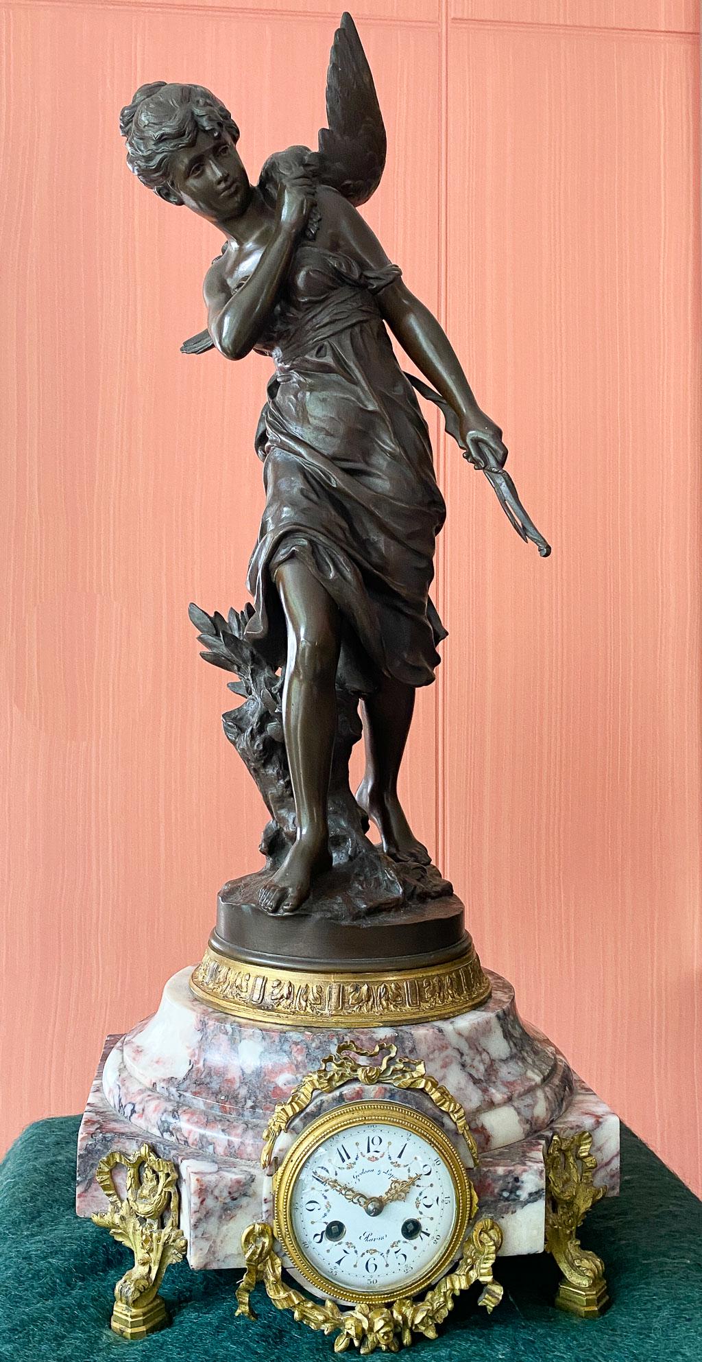 Monumental French Bronze Figural Clock Mathurin Moreau