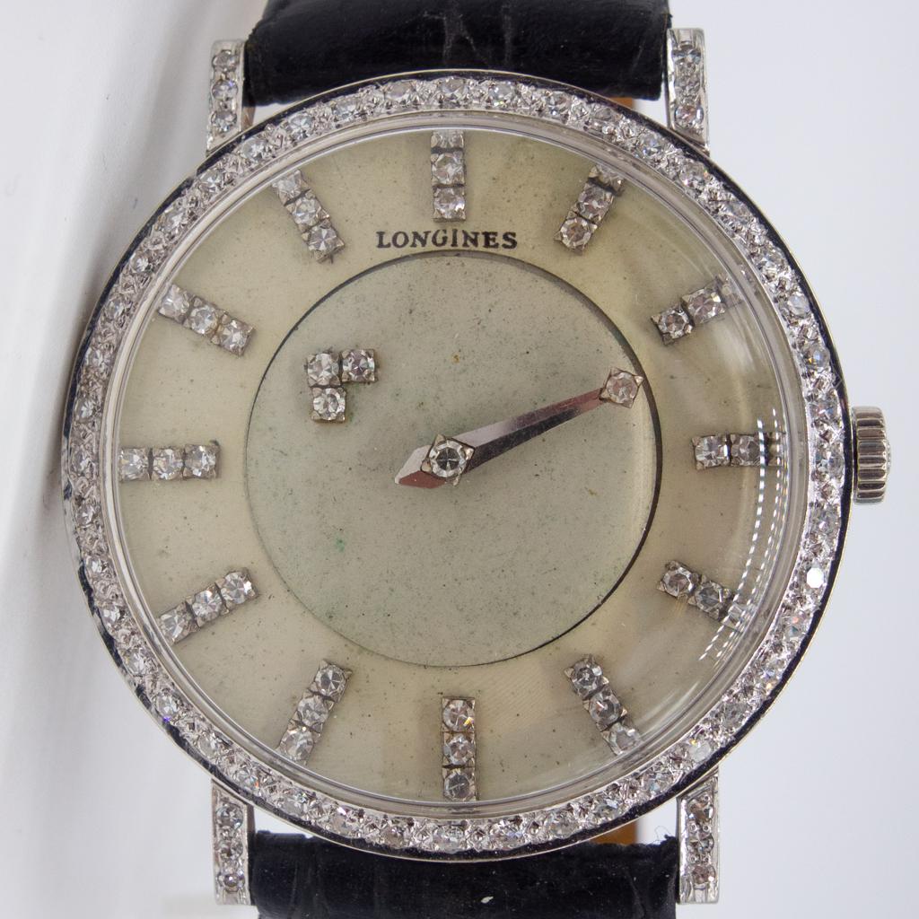 Vintage Longines 18k Diamond Mystery Dial Tuxedo Watch