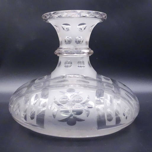 Antique 19c Cut Etched Glass Floral Motif Large Astral Lamp Shade