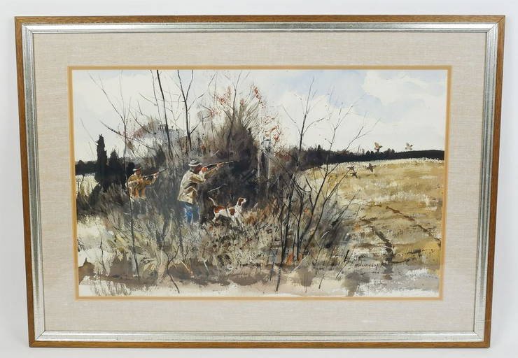 Signed Chet Reneson Painting Sporting Duck Hunt Scene